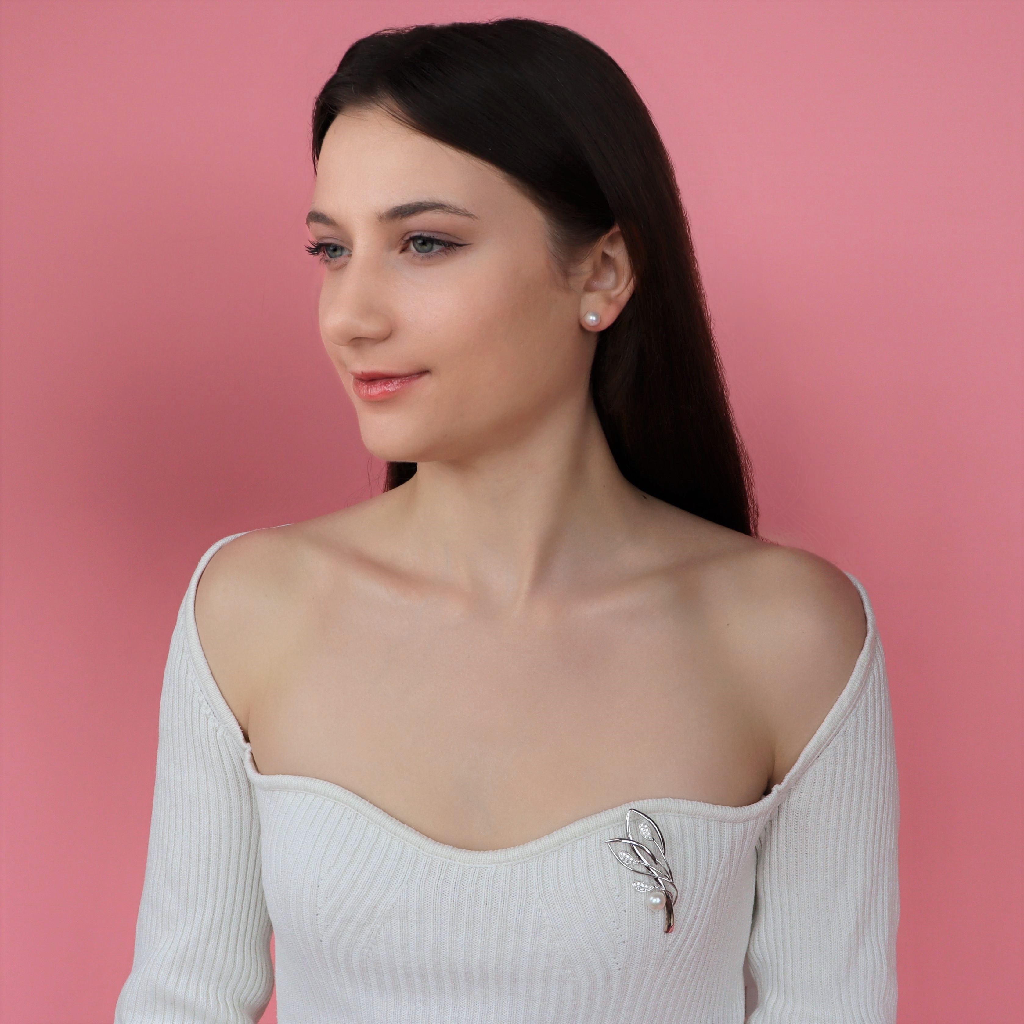 Сребърна брошка с перли SH1028W - Swan Pearls